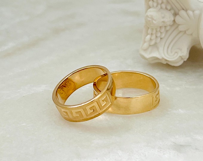 Gold Greek Ring, Greek Jewelry, Greek Key Engraved Ring, Greek Wedding ...
