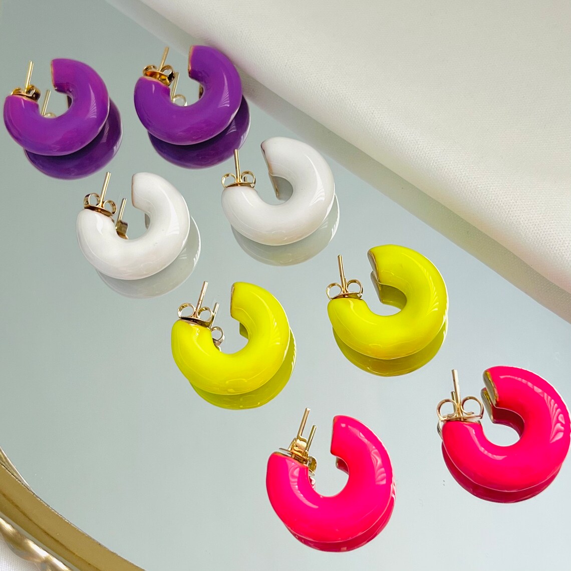 Enamel Hoops Small Bubble Hoops Chunky Colorful Hoops Thick - Etsy