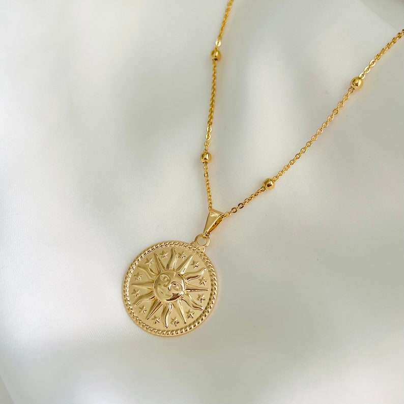 Sun Face Necklace 18k Gold Filled Sun Coin Necklace Gold Sun - Etsy