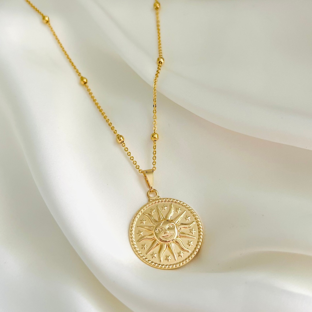 Sun Face Necklace, 18k Gold Filled Sun Coin Necklace, Gold Sun Charm ...