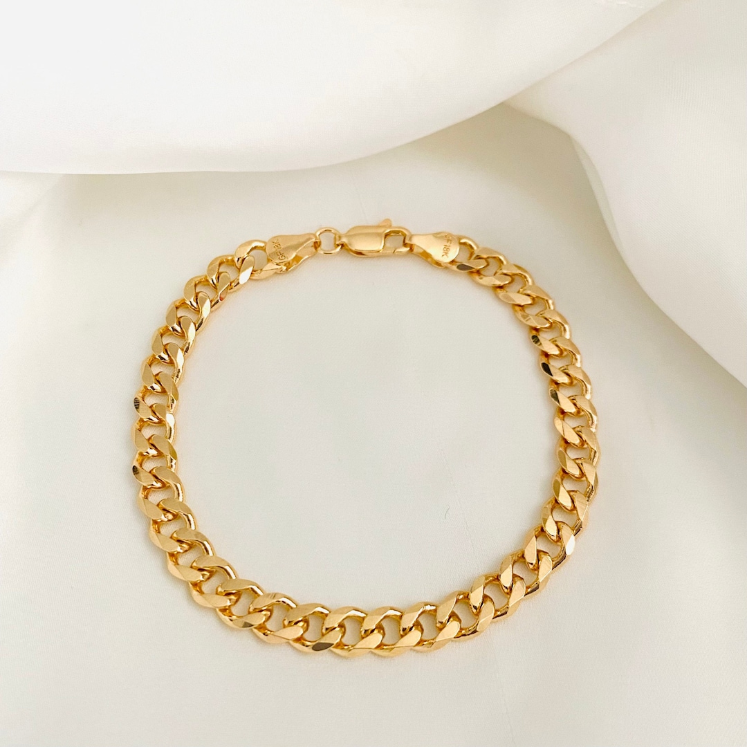 Cuban Link Bracelet, 18k Gold Filled Cuban Chain Bracelet, Gold Curb ...