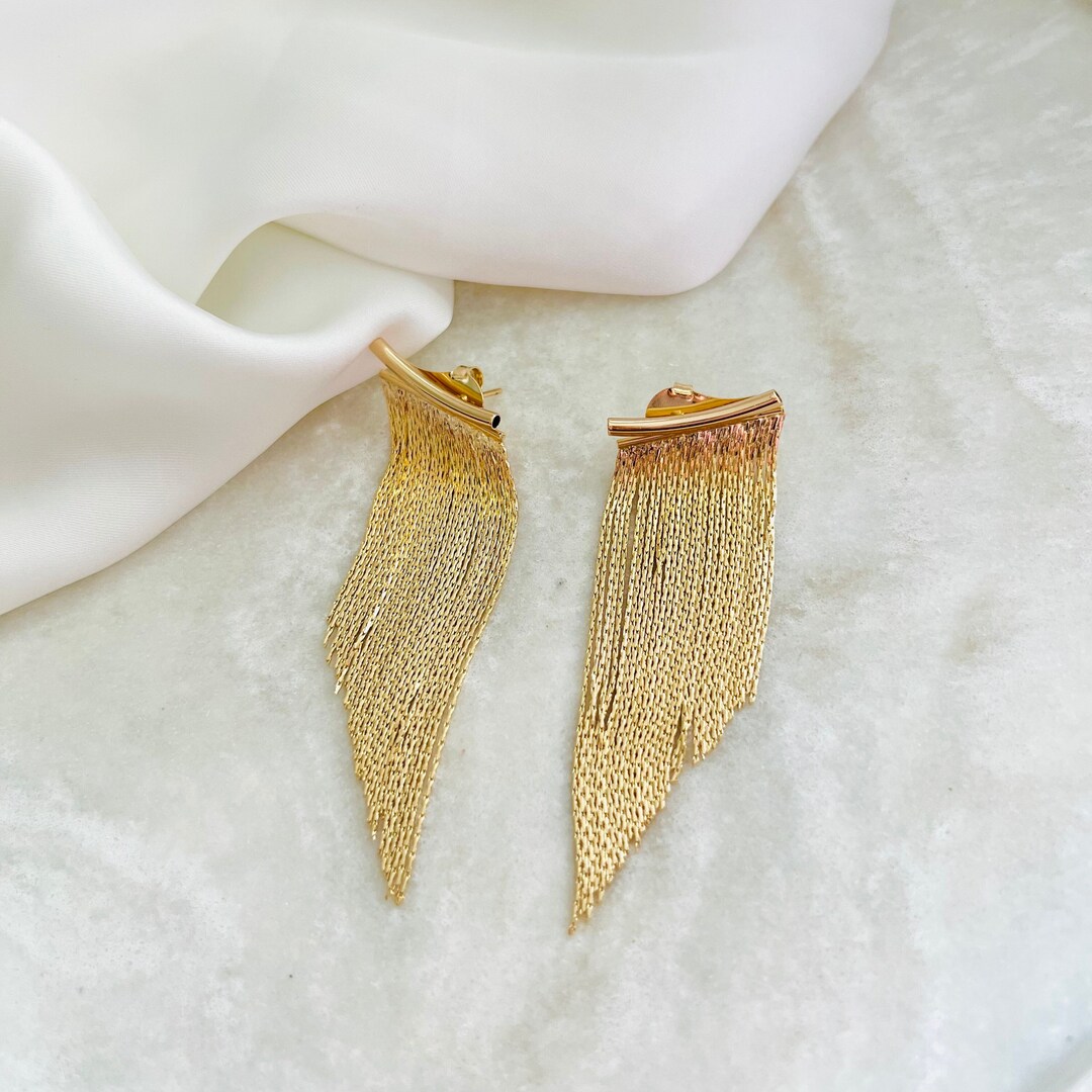 Gold Fringe Earrings, Long Tassel Earrings, 18k Gold Filled Dangle ...