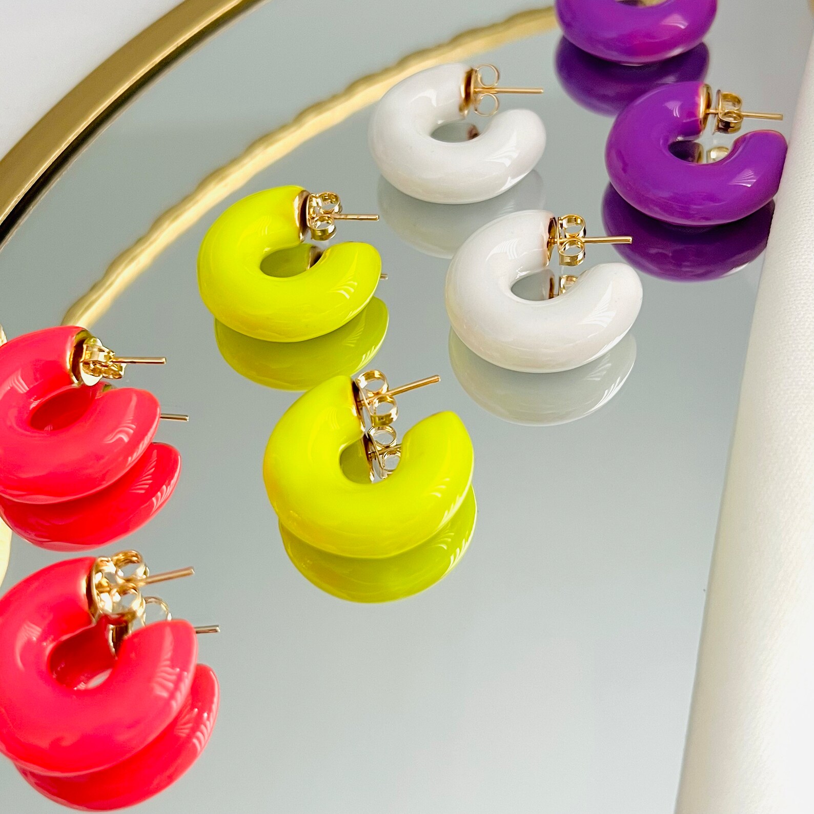 Enamel Hoops Small Bubble Hoops Chunky Colorful Hoops Thick - Etsy