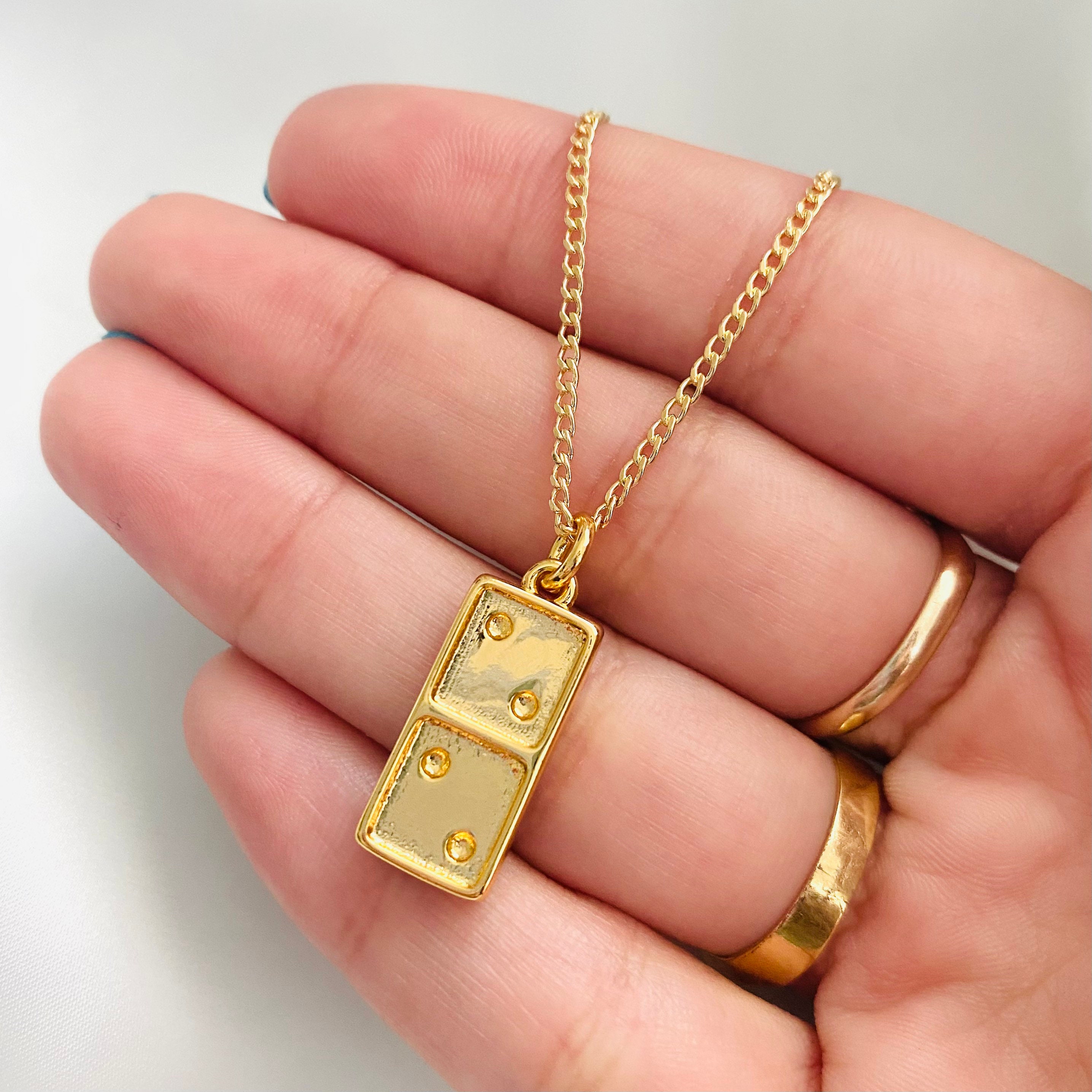 Domino Charm Necklace Domino Tile Necklace 18k Gold Filled | Etsy