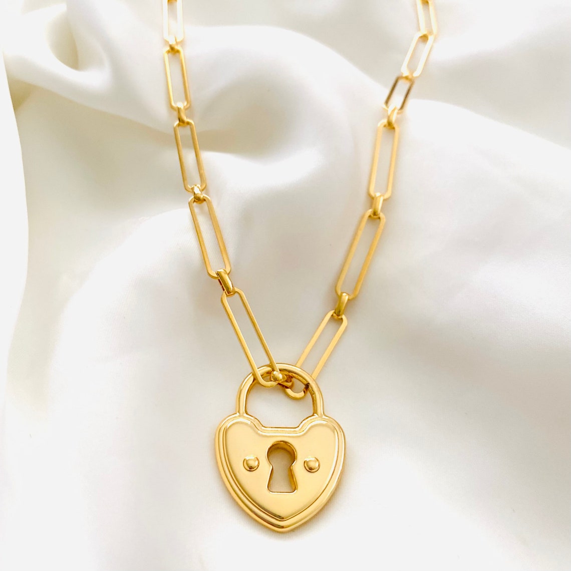 18k Gold Filled 5mm Paperclip Lock Chain Necklace Paperclip - Etsy