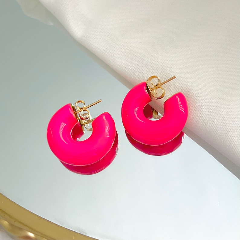 Enamel Hoops Small Bubble Hoops Chunky Colorful Hoops Thick - Etsy