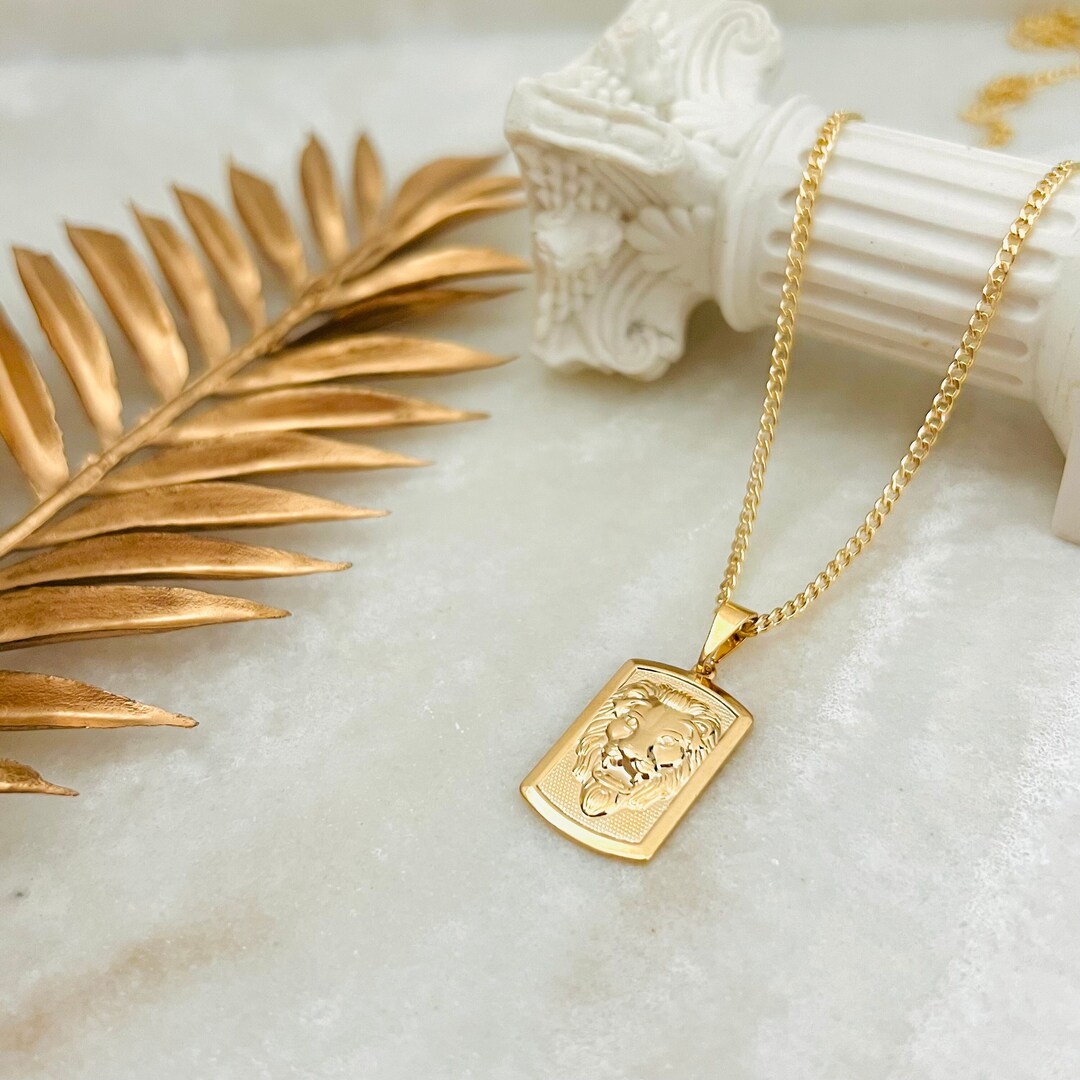 Leo Necklace, Cuban Link Chain, Lion Necklace, Gold Filled Lion Head ...