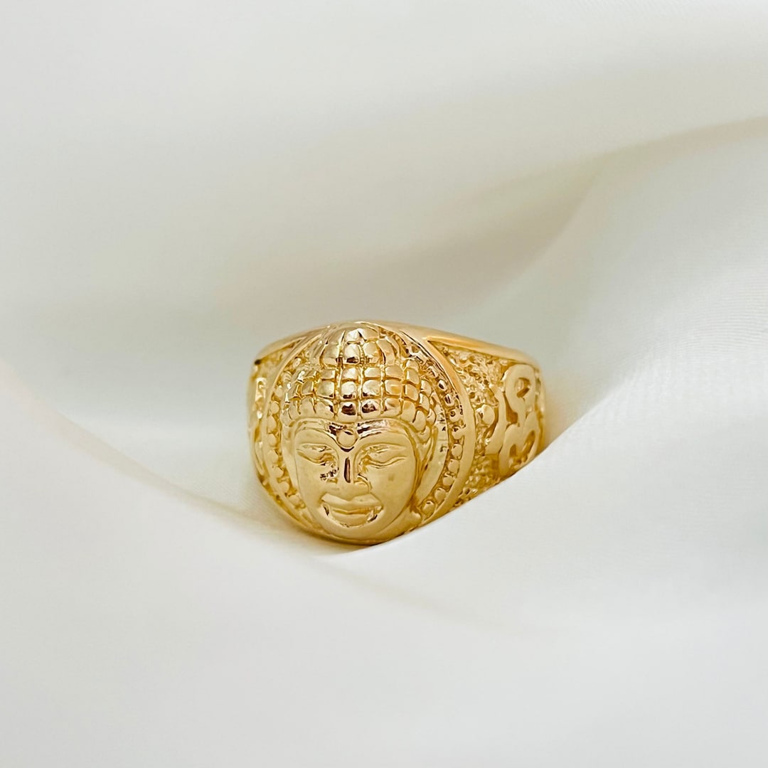 Buddha Ring, Gold Filled Ring, Gold Buddha Face Dome Ring, Spiritual ...