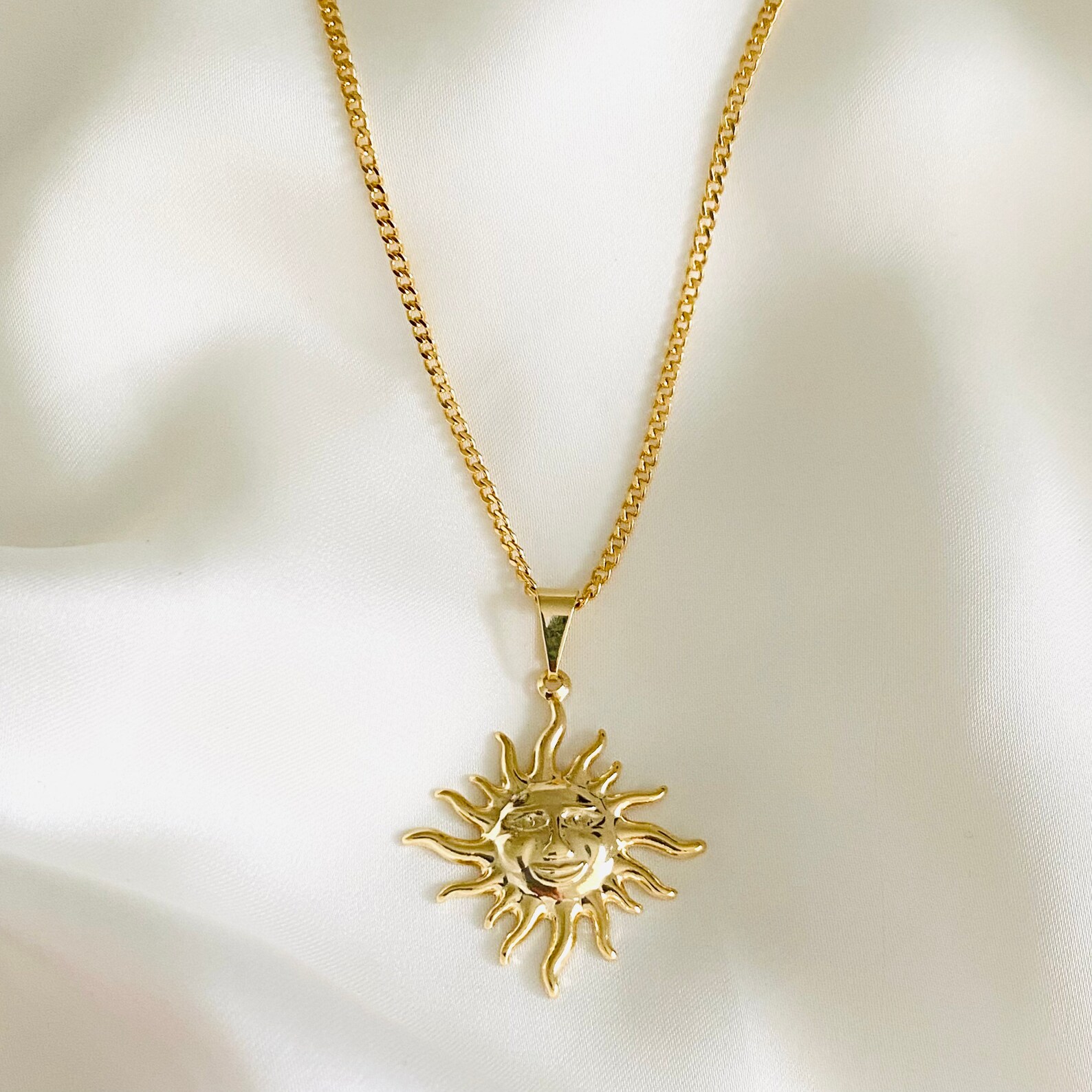 Sun Face Necklace 18k Gold Filled Sun Necklace Gold Sun | Etsy