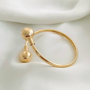Double Ball Bracelet, Ball End Bangle, 18k Gold Filled Open Cuff Bangle ...
