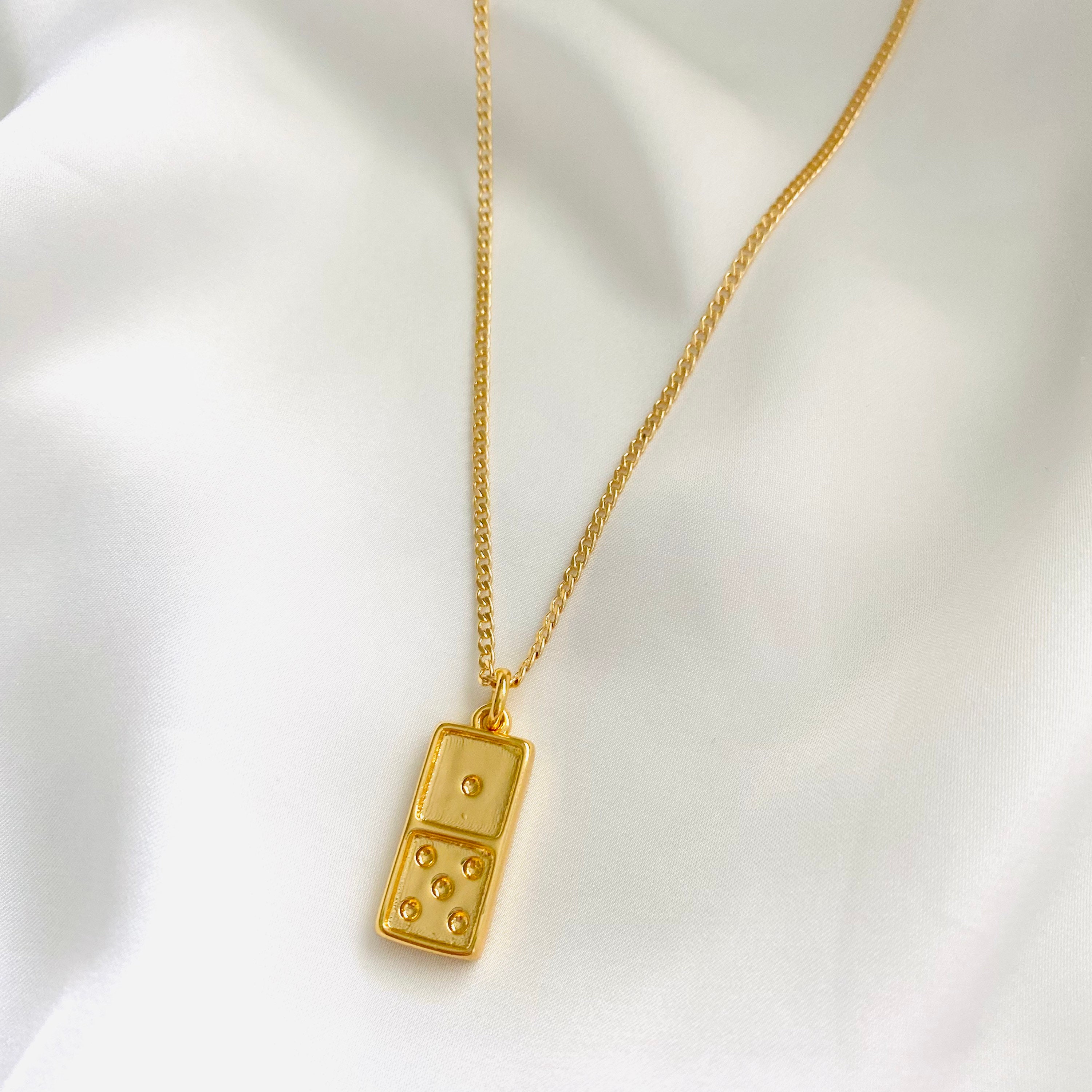 Domino Charm Necklace Domino Tile Necklace 18k Gold Filled | Etsy