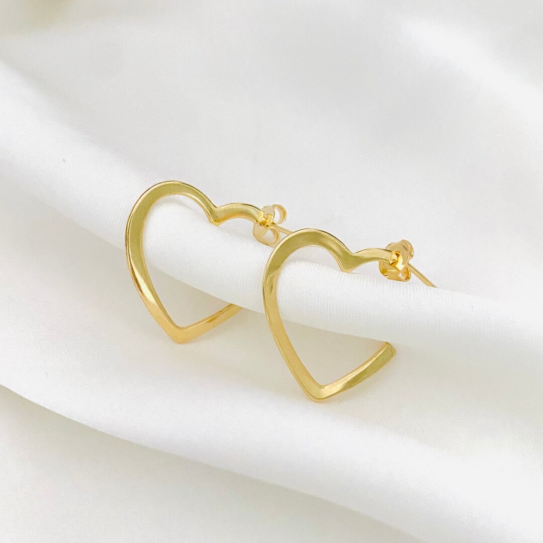 Heart Hoop Earrings, Flat Gold Hoops, 18k Gold Filled Heart Huggie ...