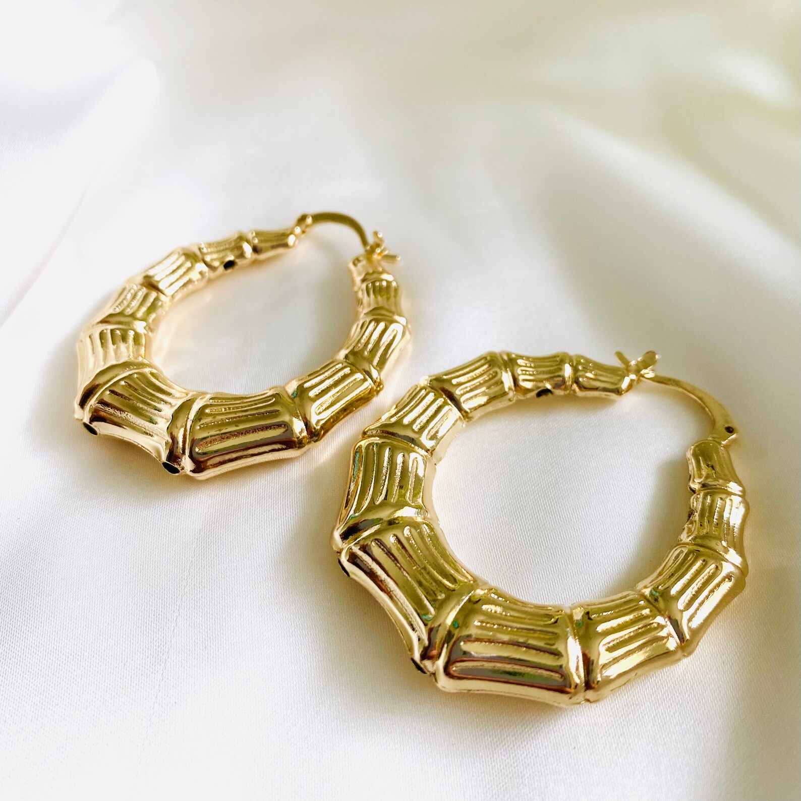 Gold Bamboo Hoop Earrings 18k Gold Filled Bamboo Hoops | Etsy