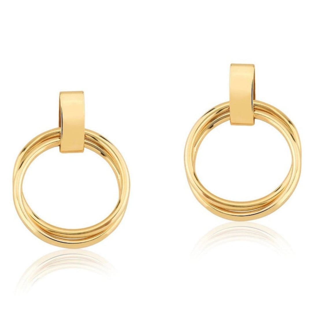 Pendientes de aro doble rellenos de oro de 18k, pendientes colgantes de ...