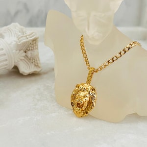 Gold Lion Necklace, Lion Head Chain, Gold Filled Lion Chain Necklace ...
