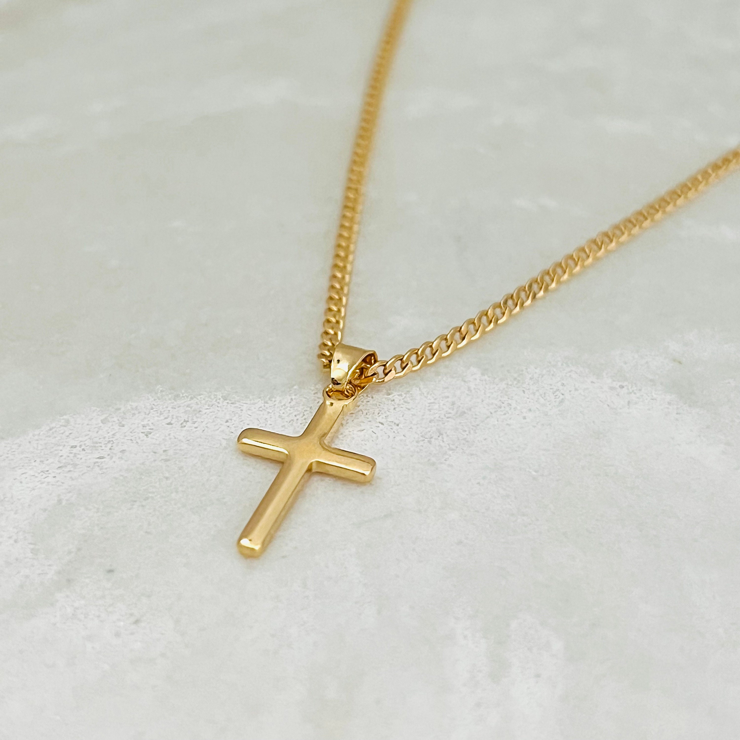 Small Cross Necklace, Men's Dainty Gold Cross Necklace, Small Gold ...
