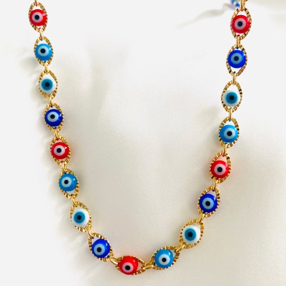 18k Gold Filled Multicolor Evil Eye Chain Choker Evil Eye | Etsy