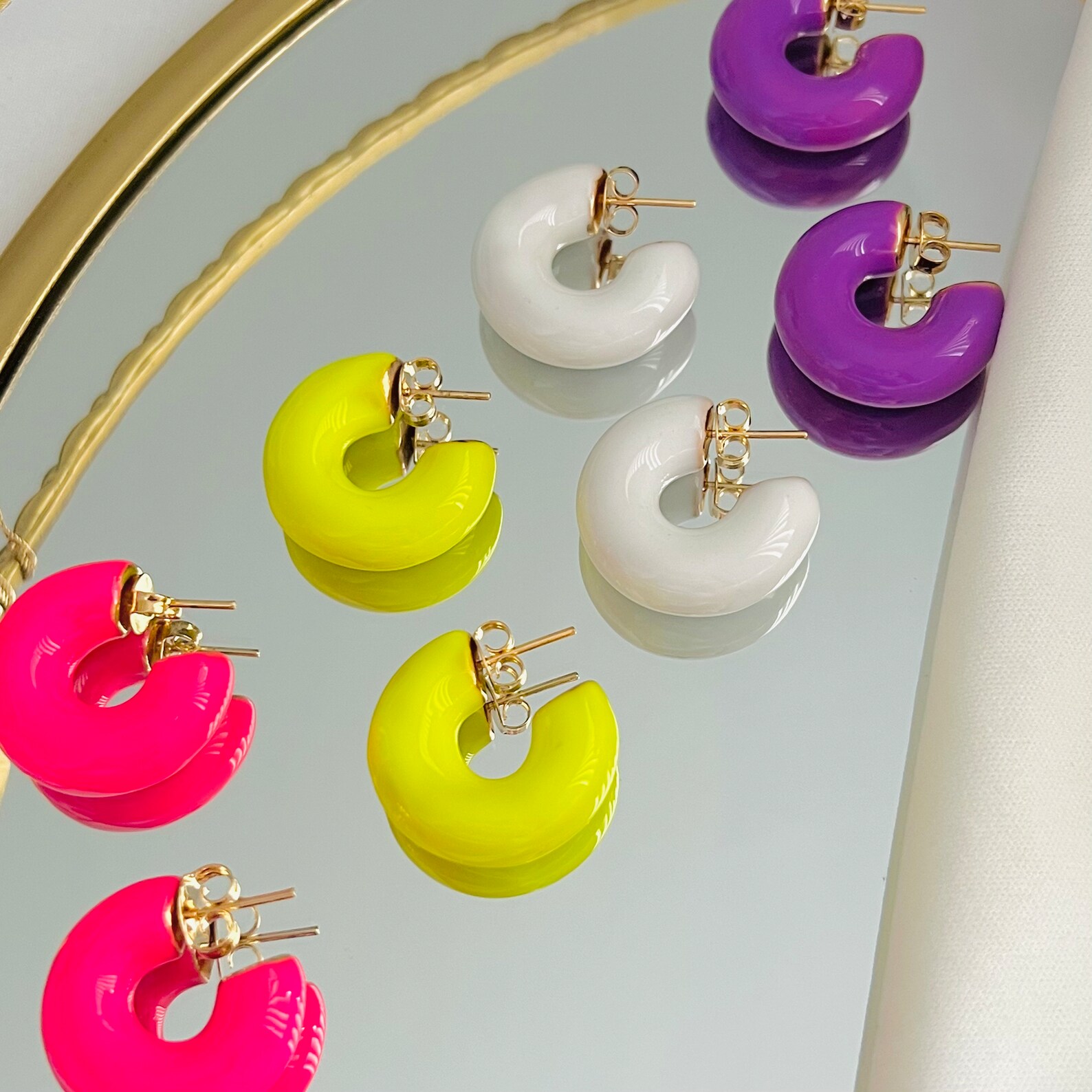 Enamel Hoops Small Bubble Hoops Chunky Colorful Hoops Thick - Etsy