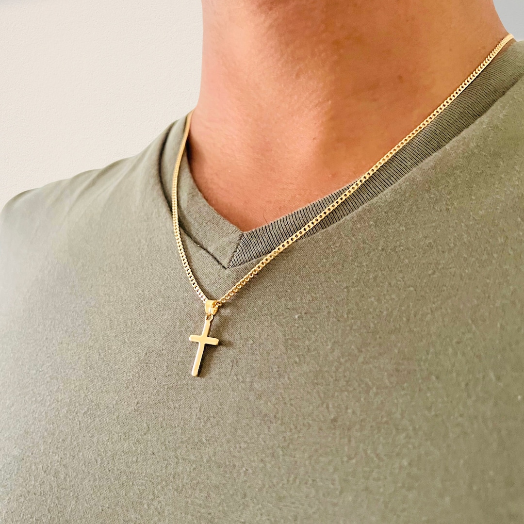 Small Cross Necklace, Men's Dainty Gold Cross Necklace, Small Gold ...