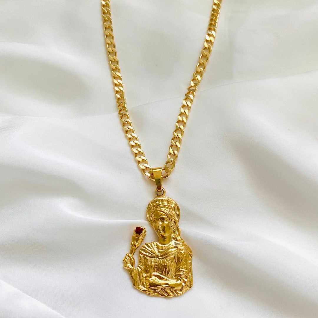 Santa Barbara Chain Necklace, 18k Gold Filled Saint Barbara Necklace ...