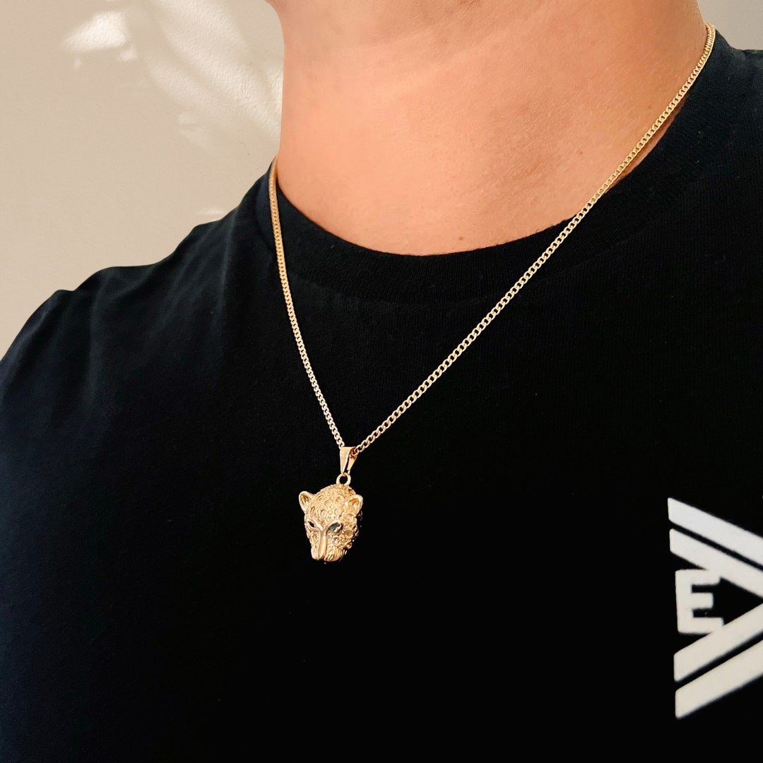 Gold Panther Necklace, Men's Panther Head Chain, Gold Filled Panther ...