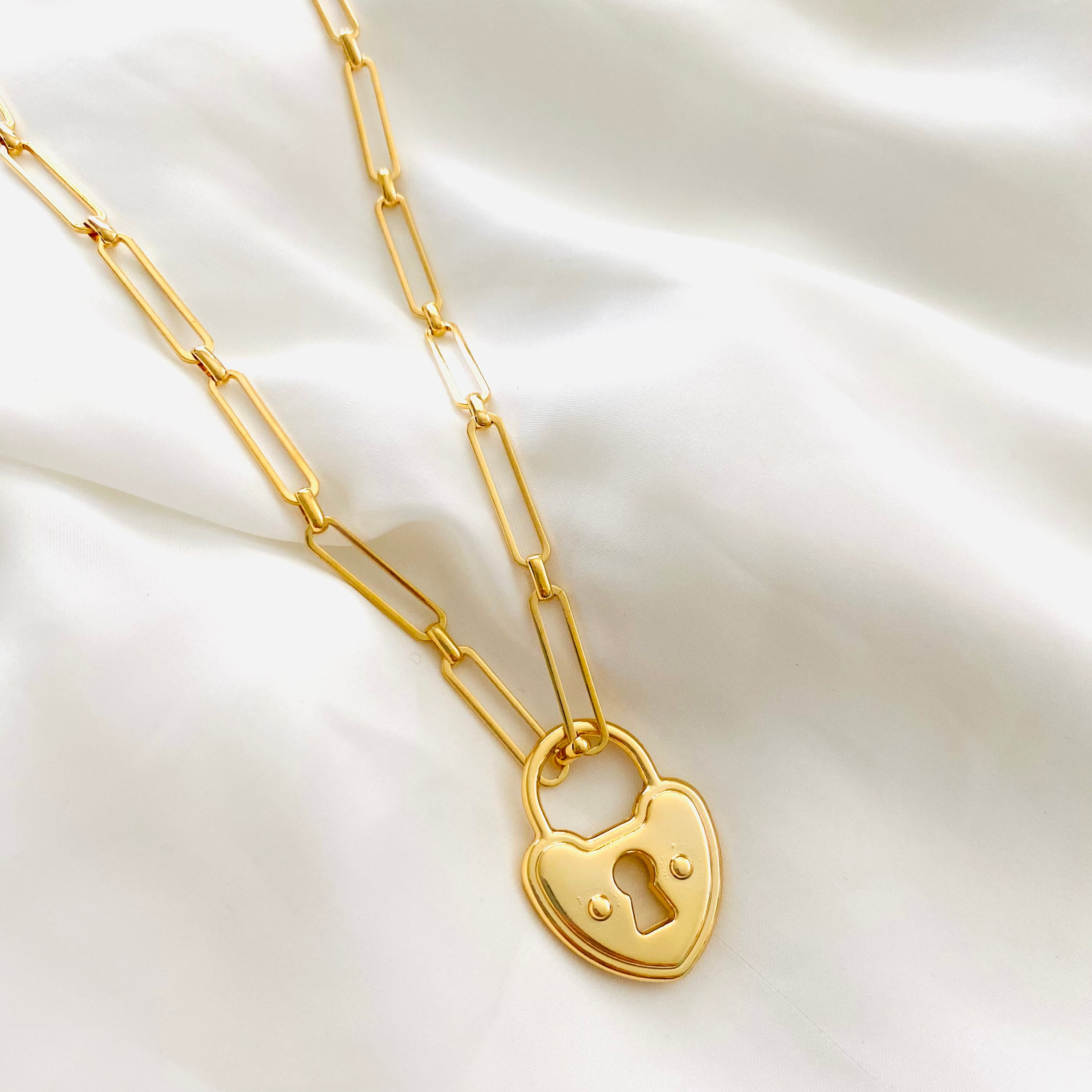 18k Gold Filled 5mm Paperclip Lock Chain Necklace Paperclip - Etsy