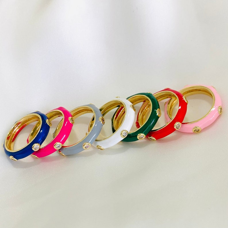 Colorful Enamel Ring, Multi- Color Enamel Band, Multi-color Stacking ...