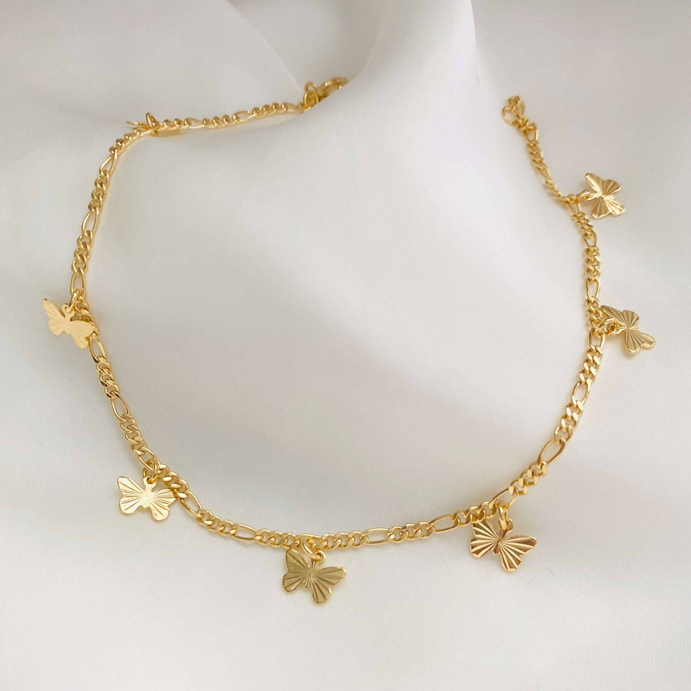 Gold Butterfly Anklet, 18k Gold Filled Butterfly Figaro Chain Anklet ...
