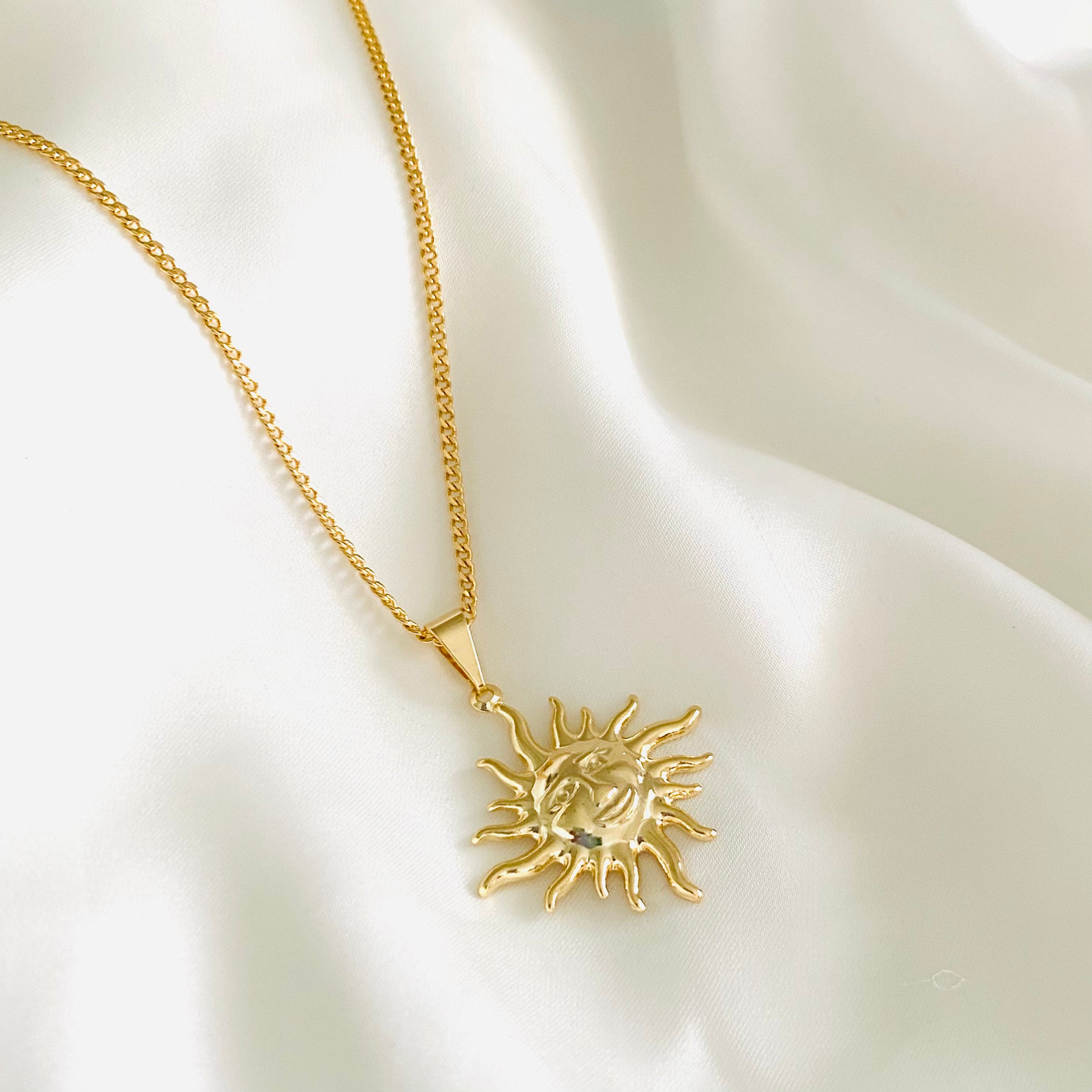 Sun Face Necklace, 18k Gold Filled Sun Necklace, Gold Sun Charm ...