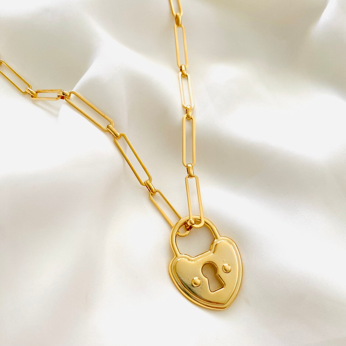 18k Gold Filled 5mm Paperclip Lock Chain Necklace, Paperclip Chain ...