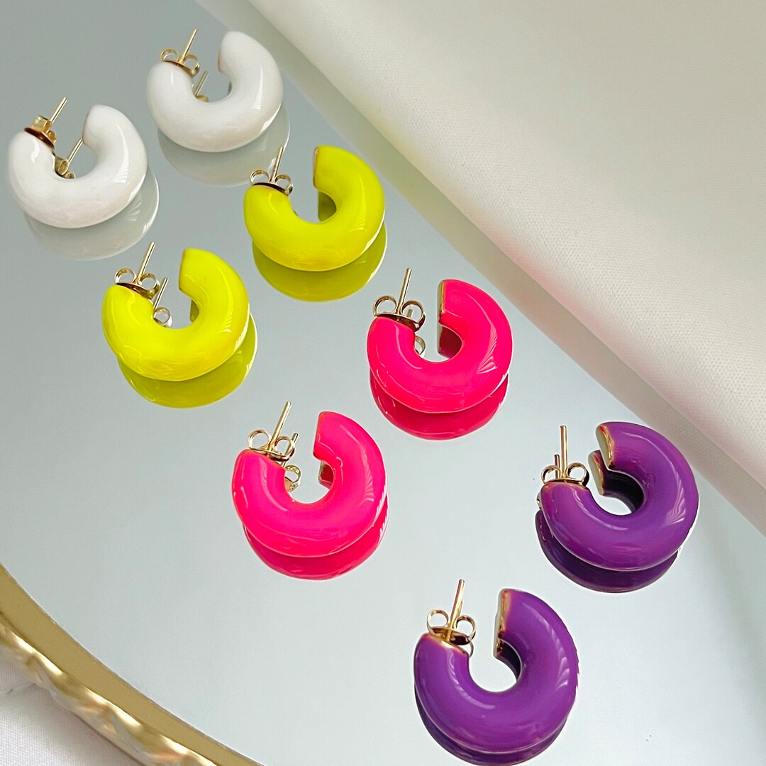 Enamel Hoops Small Bubble Hoops Chunky Colorful Hoops Thick - Etsy