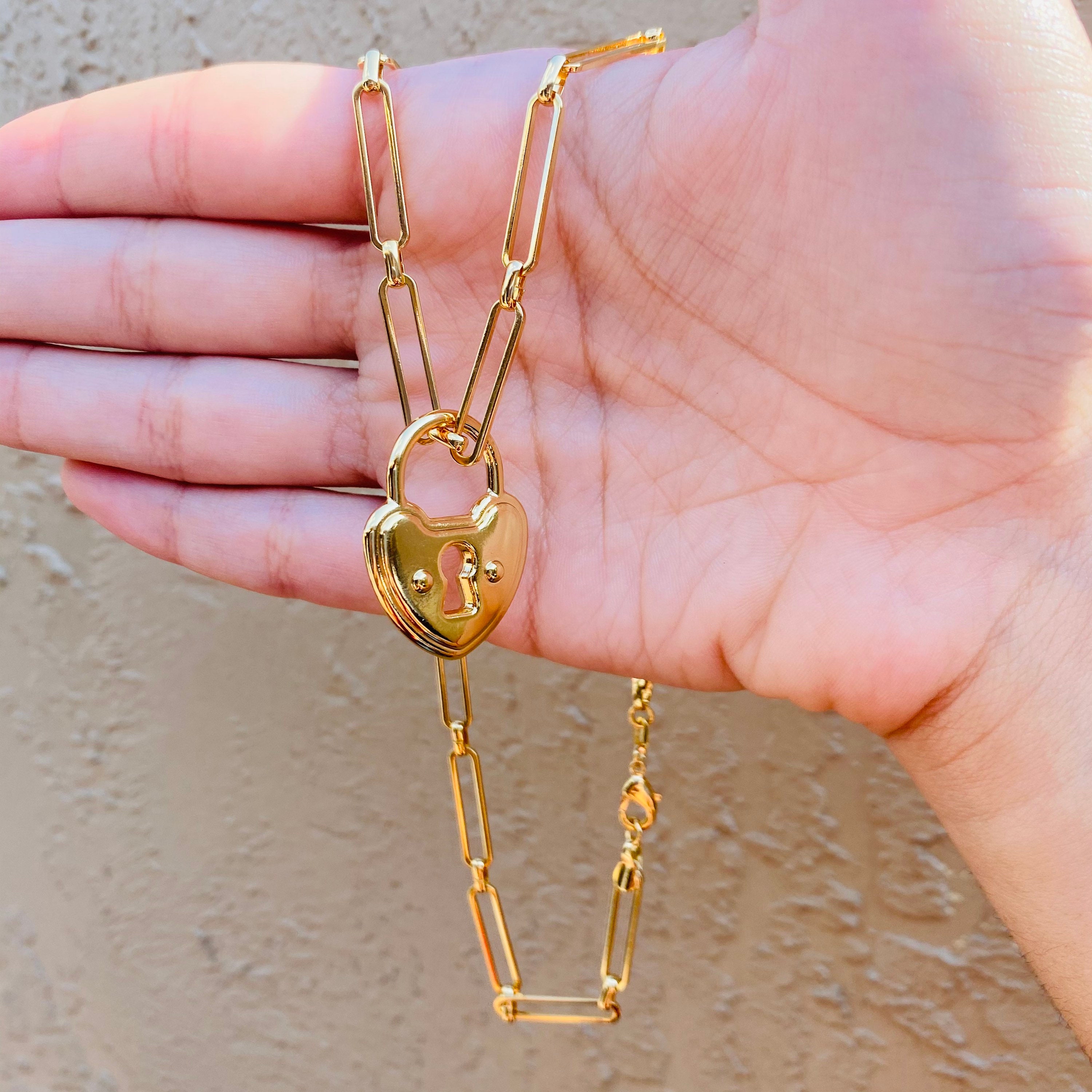 18k Gold Filled 5mm Paperclip Lock Chain Necklace Paperclip | Etsy