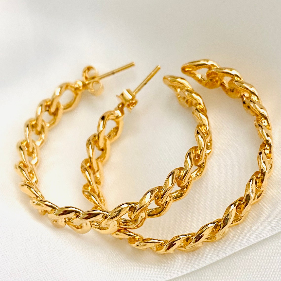 18k Gold Filled Curb Link Hoops Cuban Chain Hoops Gold Link - Etsy