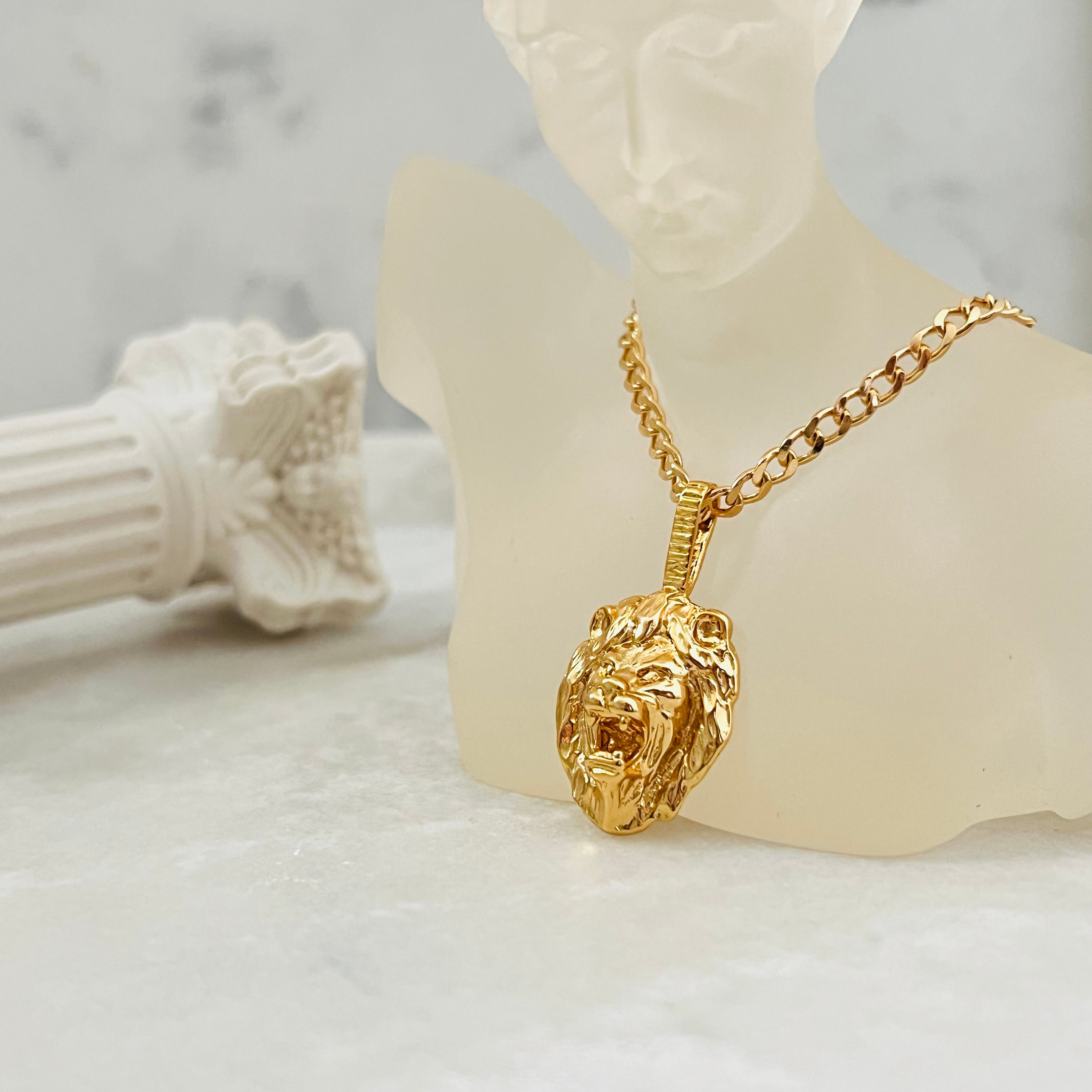 Gold Lion Necklace, Lion Head Chain, Gold Filled Lion Chain Necklace ...
