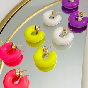 Enamel Hoops Small Bubble Hoops Chunky Colorful Hoops Thick - Etsy
