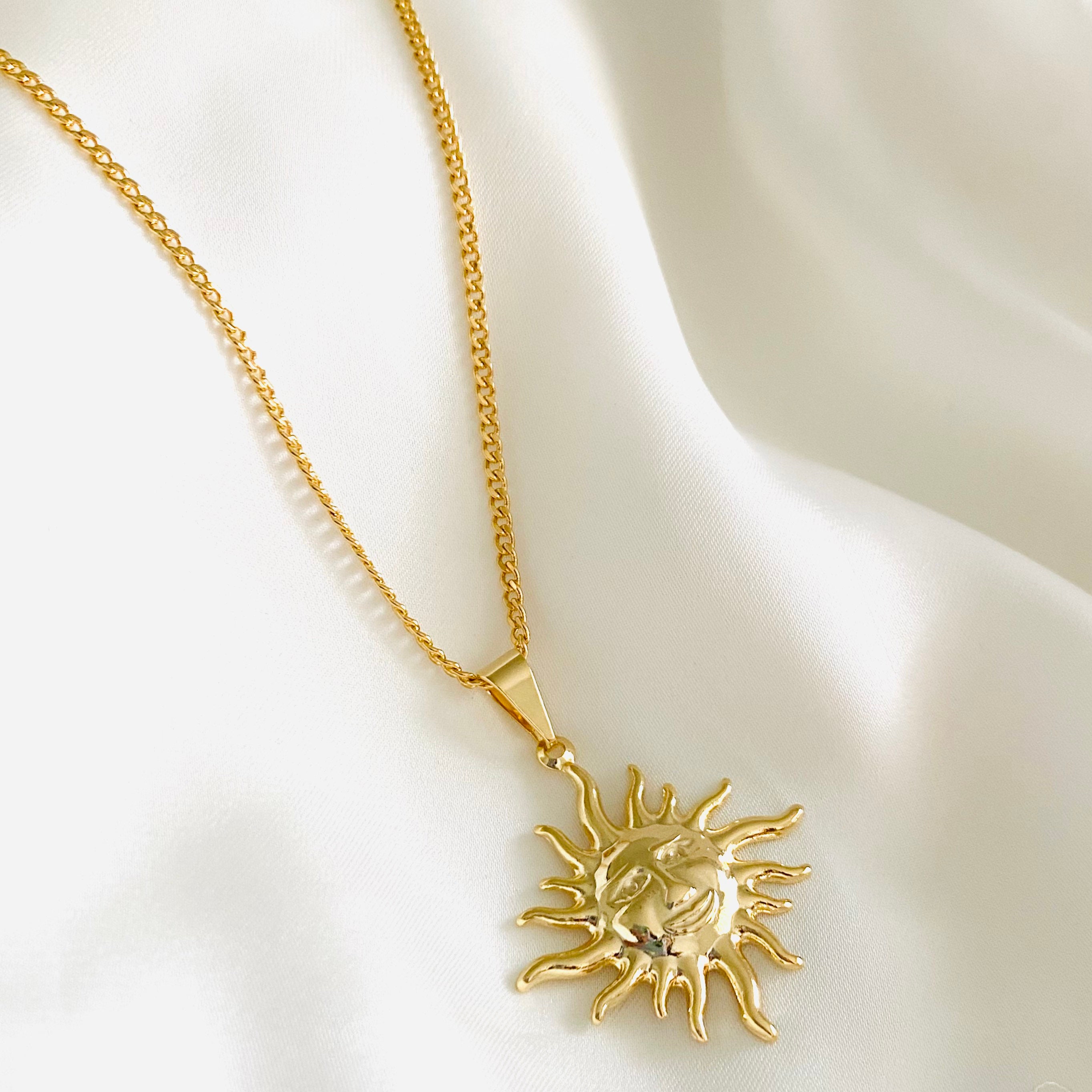 Sun Face Necklace, 18k Gold Filled Sun Necklace, Gold Sun Charm ...