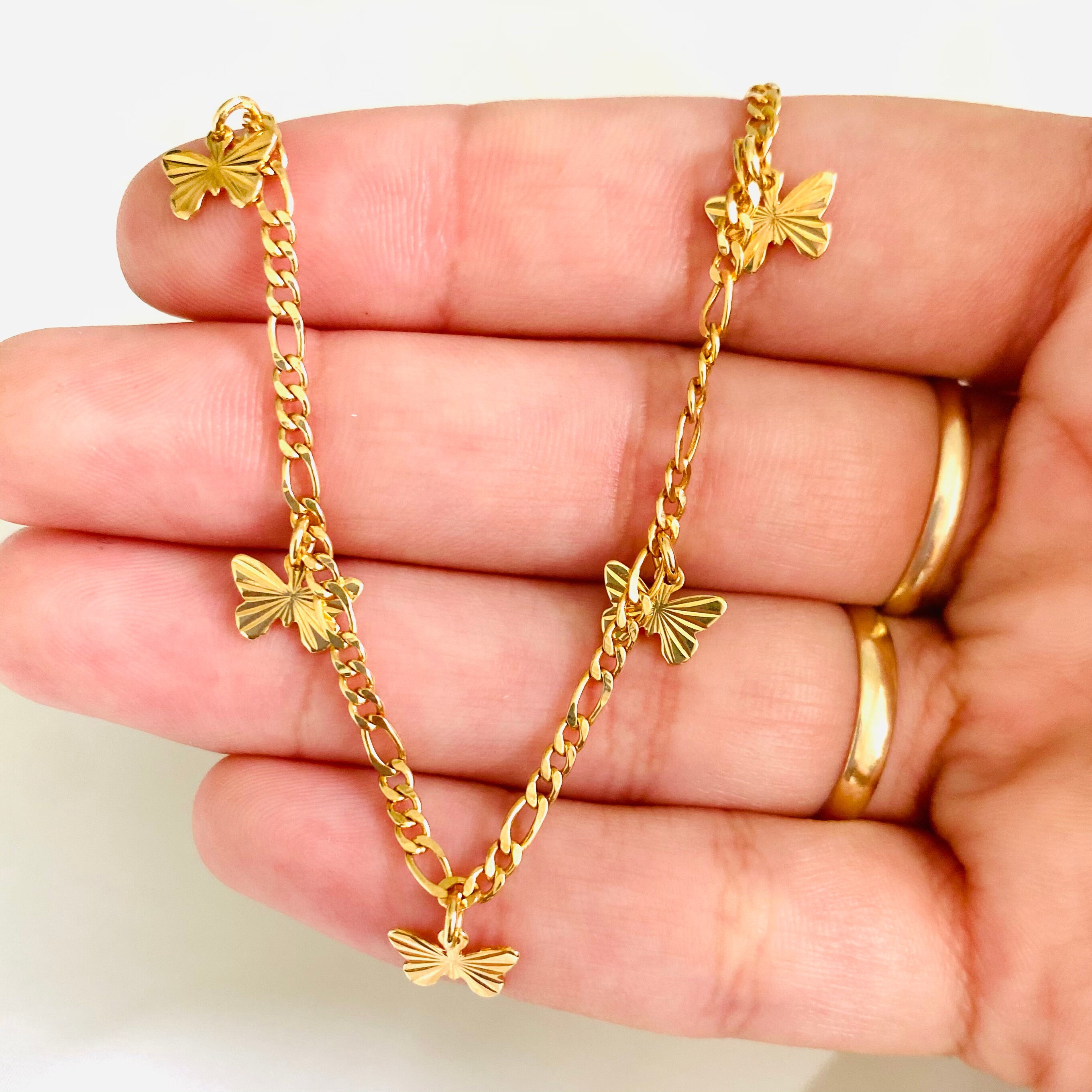 Gold Butterfly Anklet 18k Gold Filled Butterfly Figaro Chain - Etsy