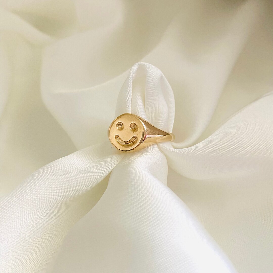 Gold Smiley Face Ring, Happy Face Ring, 18k Gold Filled Emoji Ring ...