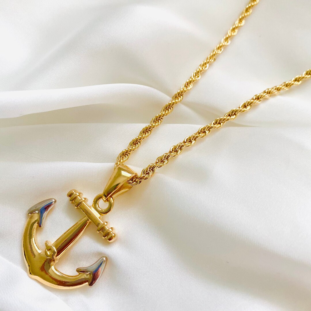 Anchor Chain Necklace, 18k Gold Filled Rope Necklace, Men's Gold Anchor ...