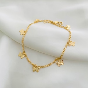 Gold Butterfly Anklet, 18k Gold Filled Butterfly Figaro Chain Anklet ...