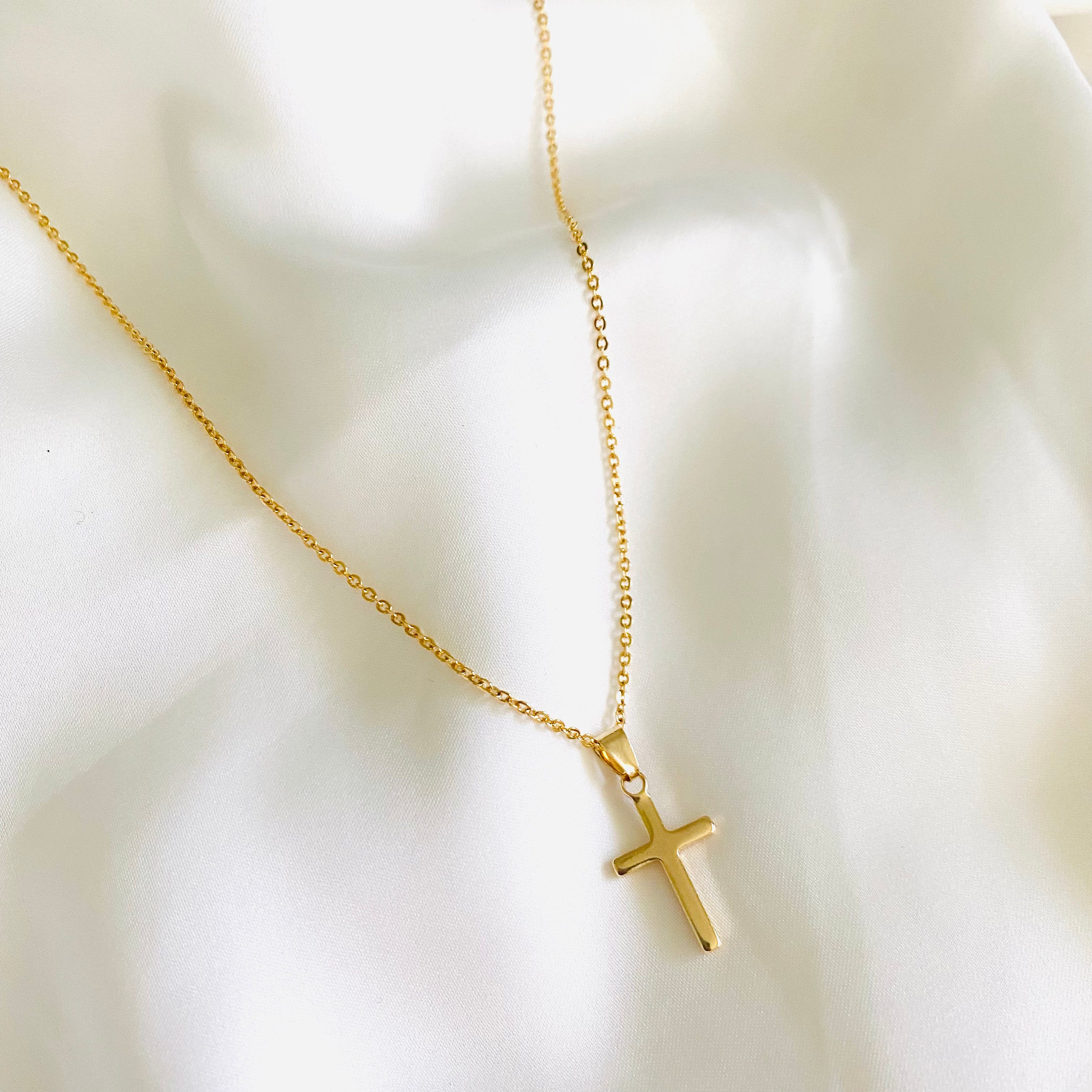 18k Gold Filled Delicate Cross Necklace Solid Gold Cross - Etsy UK