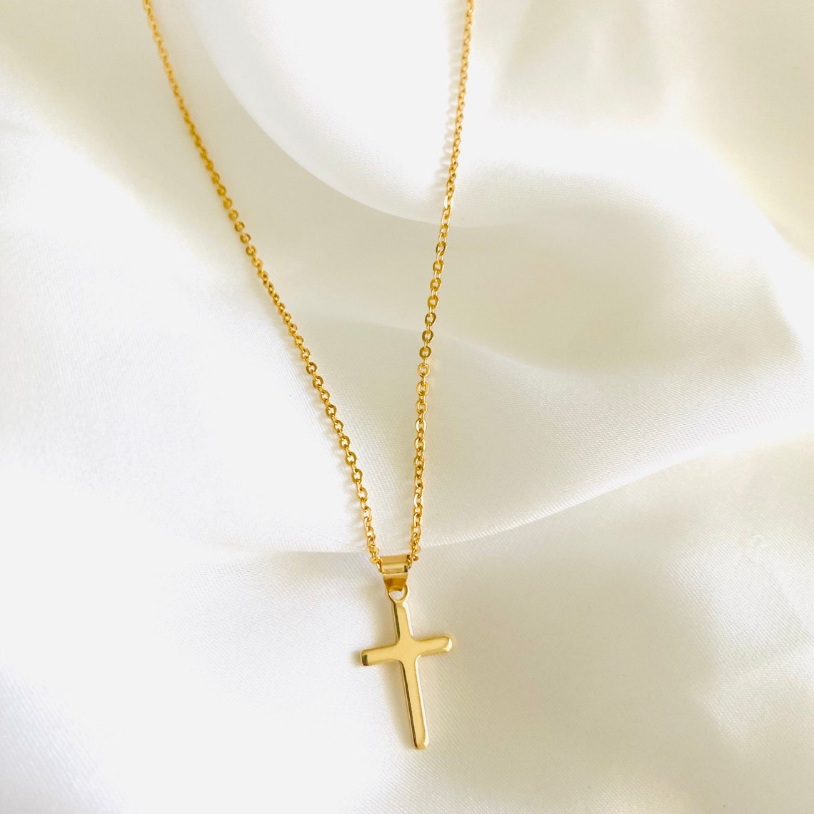 18k Gold Filled Delicate Cross Necklace Solid Gold Cross - Etsy UK