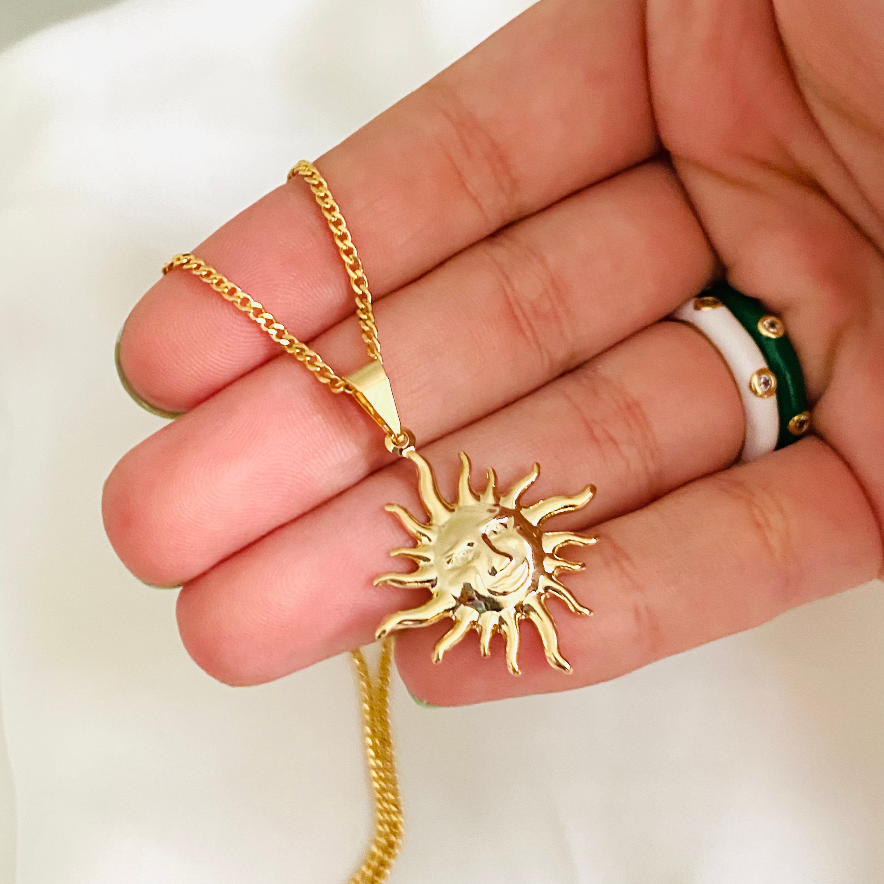 Sun Face Necklace, 18k Gold Filled Sun Necklace, Gold Sun Charm ...