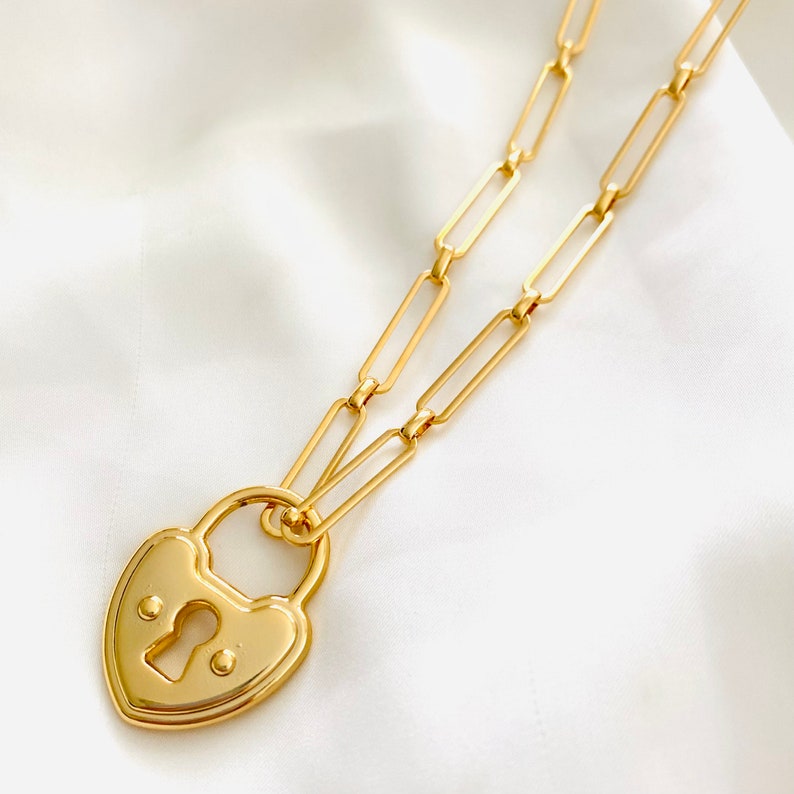 18k Gold Filled 5mm Paperclip Lock Chain Necklace, Paperclip Chain ...