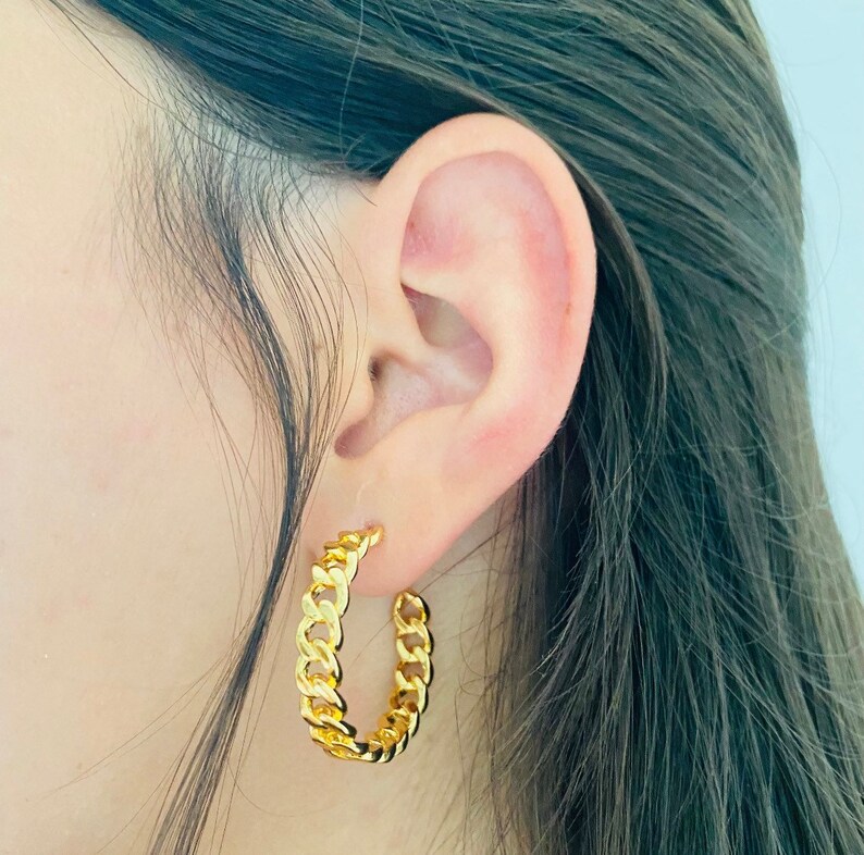 18k Gold Filled Curb Link Hoops Cuban Chain Hoops Gold Link - Etsy