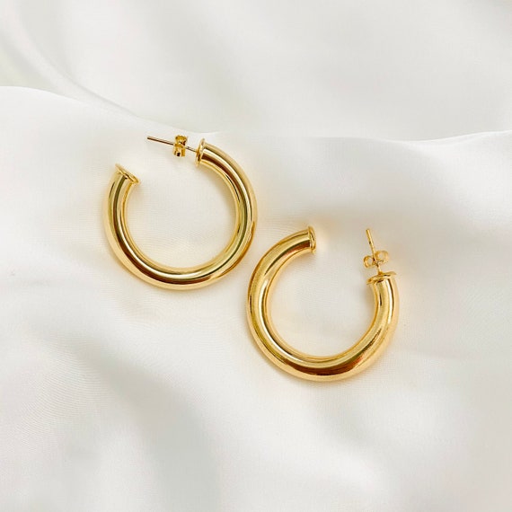 Gold Chunky Hoops 18k Gold Filled Thick Hoops Open Back Hoop - Etsy