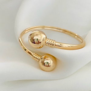 Double Ball Bracelet, Ball End Bangle, 18k Gold Filled Open Cuff Bangle ...