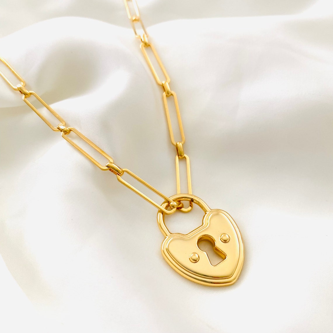 18k Gold Filled 5mm Paperclip Lock Chain Necklace, Paperclip Chain ...