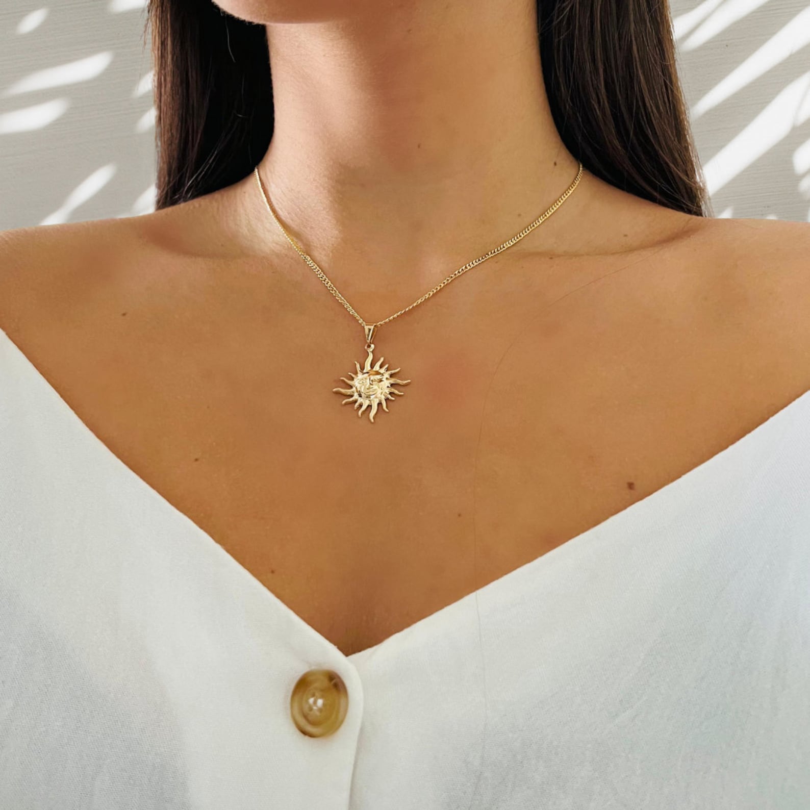 Sun Face Necklace, 18k Gold Filled Sun Necklace, Gold Sun Charm ...