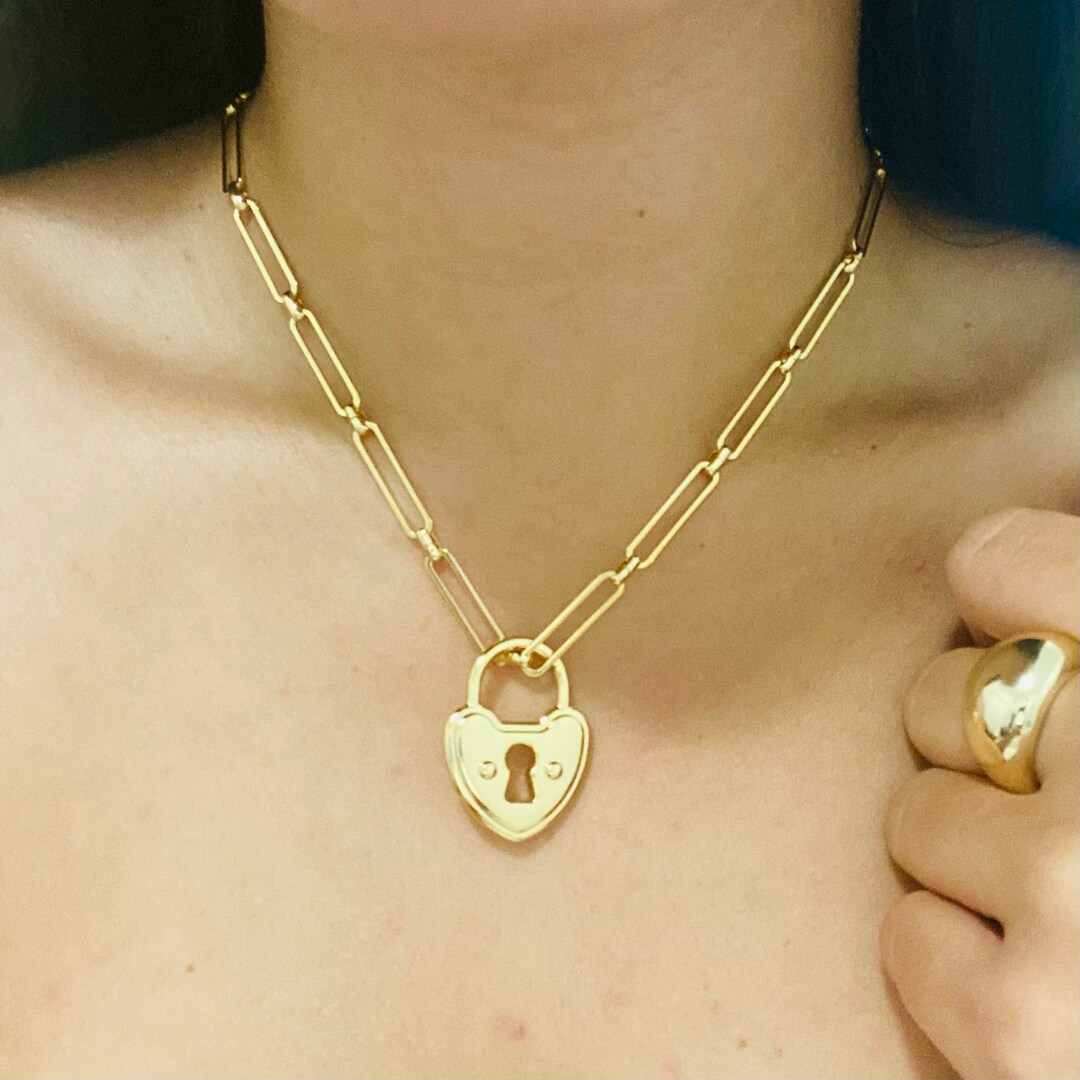 18k Gold Filled 5mm Paperclip Lock Chain Necklace, Paperclip Chain ...